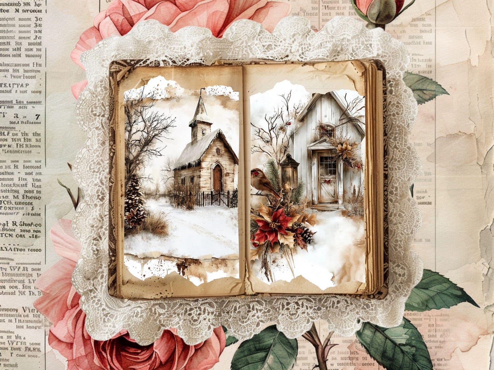 Rustic Christmas Digital Scrappy Paper, Collage Sheets, Junk Journal ...