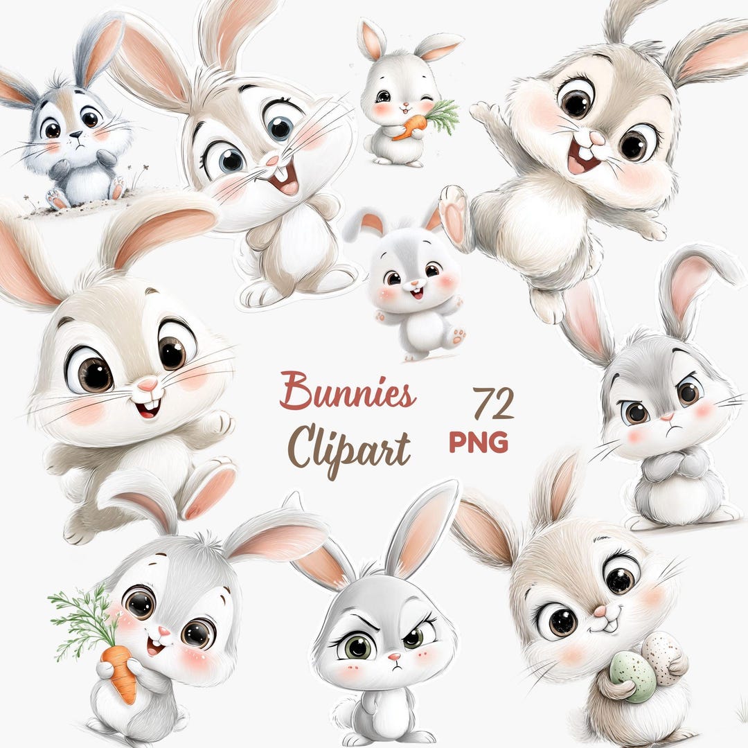 Bunnies Clipart, 72 PNG Bundle, Easter Graphics (digital Download) - Etsy