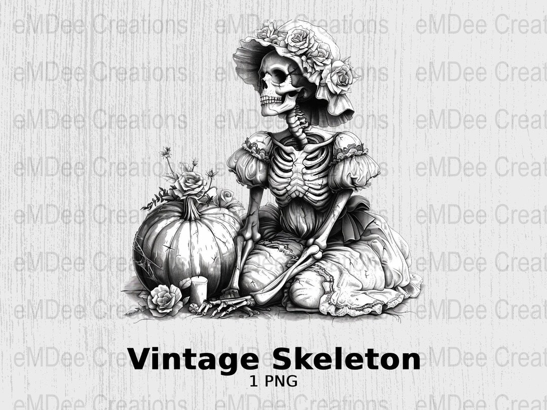Vintage Halloween Skeleton Clipart, Victorian Skeleton With Pumpkin ...