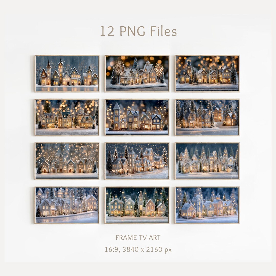 Winter Village Frame TV Art, 12 PNG Bundle, Christmas Crafts (digital ...