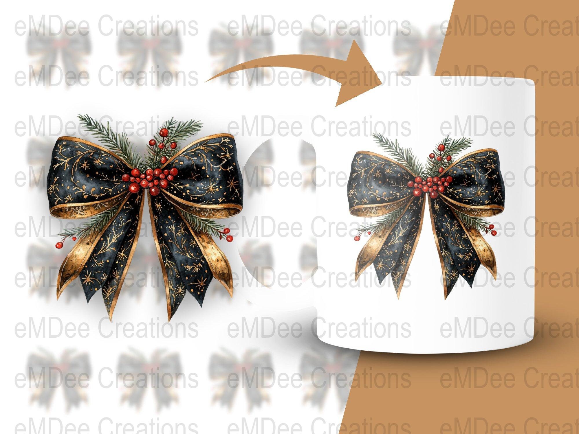 Christmas Bow Clipart Black and Gold Festive PNG Holiday Bow With Red ...