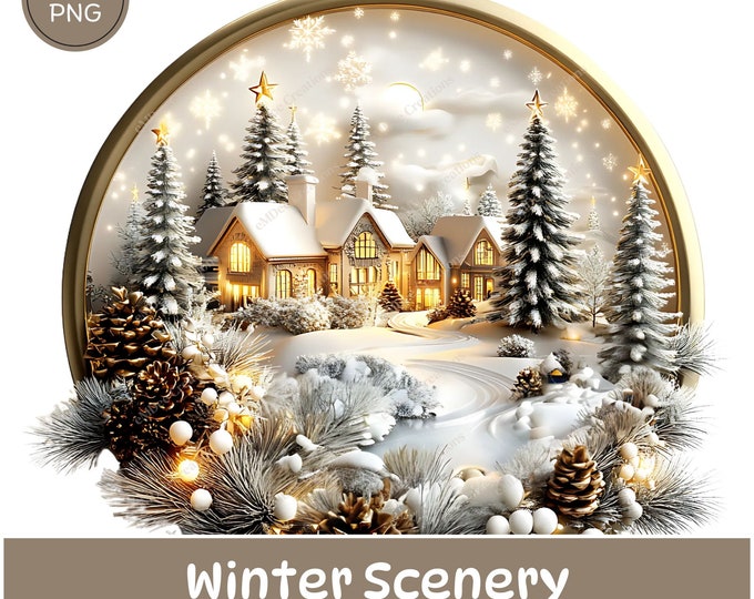 Winter Scene Round Clipart, 1 PNG, Digital Download for Card Making ...