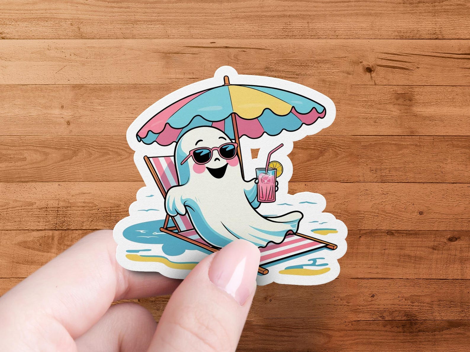 Summer Ghost Clipart, 1 PNG, Retro Pastel Beach Day, Cute Ghost With ...