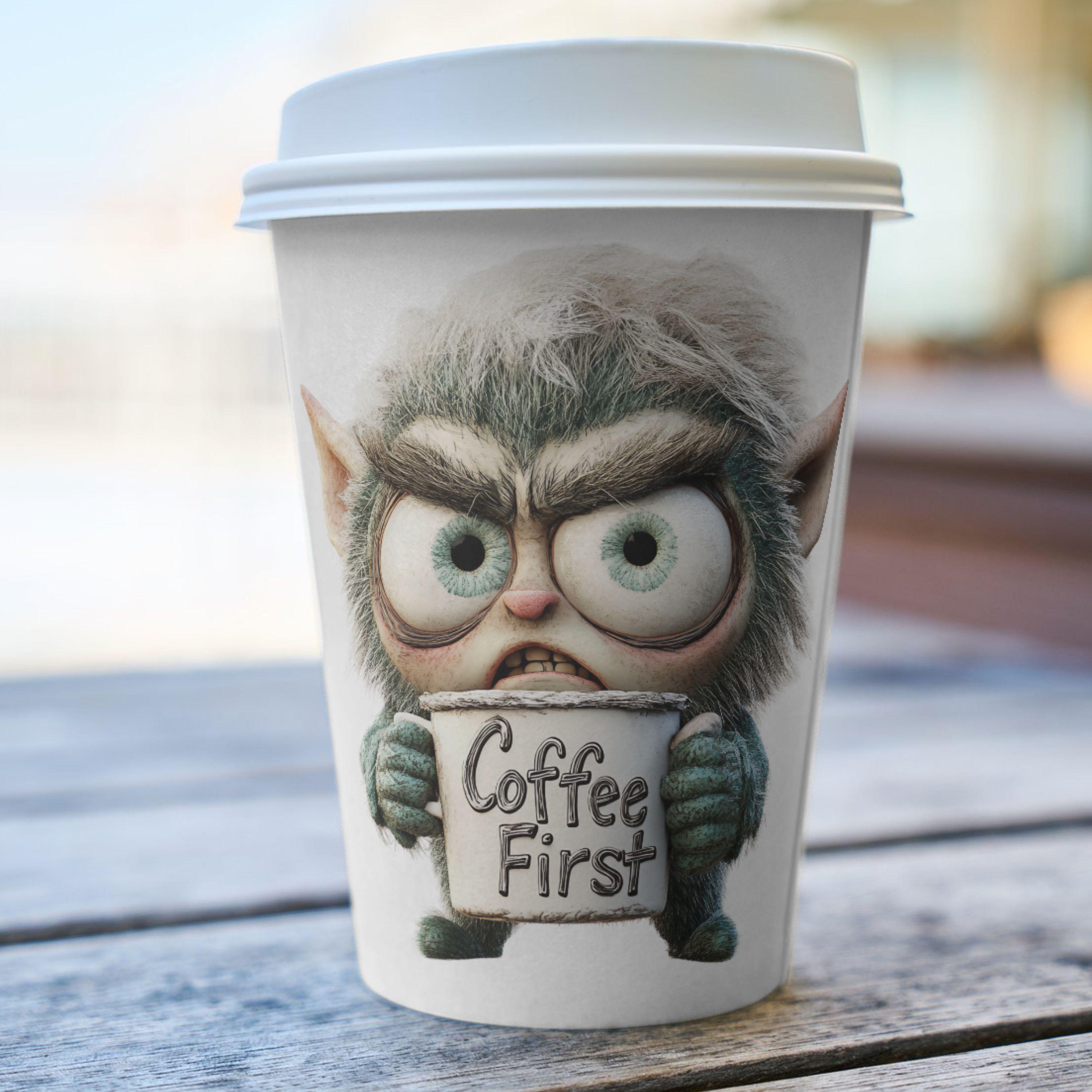 Angry Gnome With Coffee Mug Clipart, Coffee First, 1 PNG, for ...