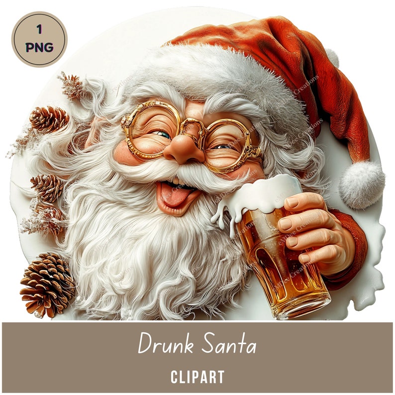 Drunk Santa Claus Clipart PNG, Beer, Digital Download for Card Making ...