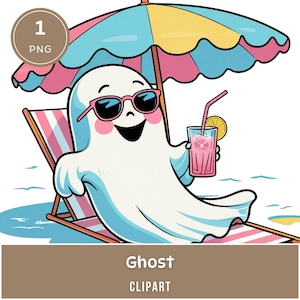 Summer Ghost Clipart, 1 PNG, Retro Pastel Beach Day, Cute Ghost With ...