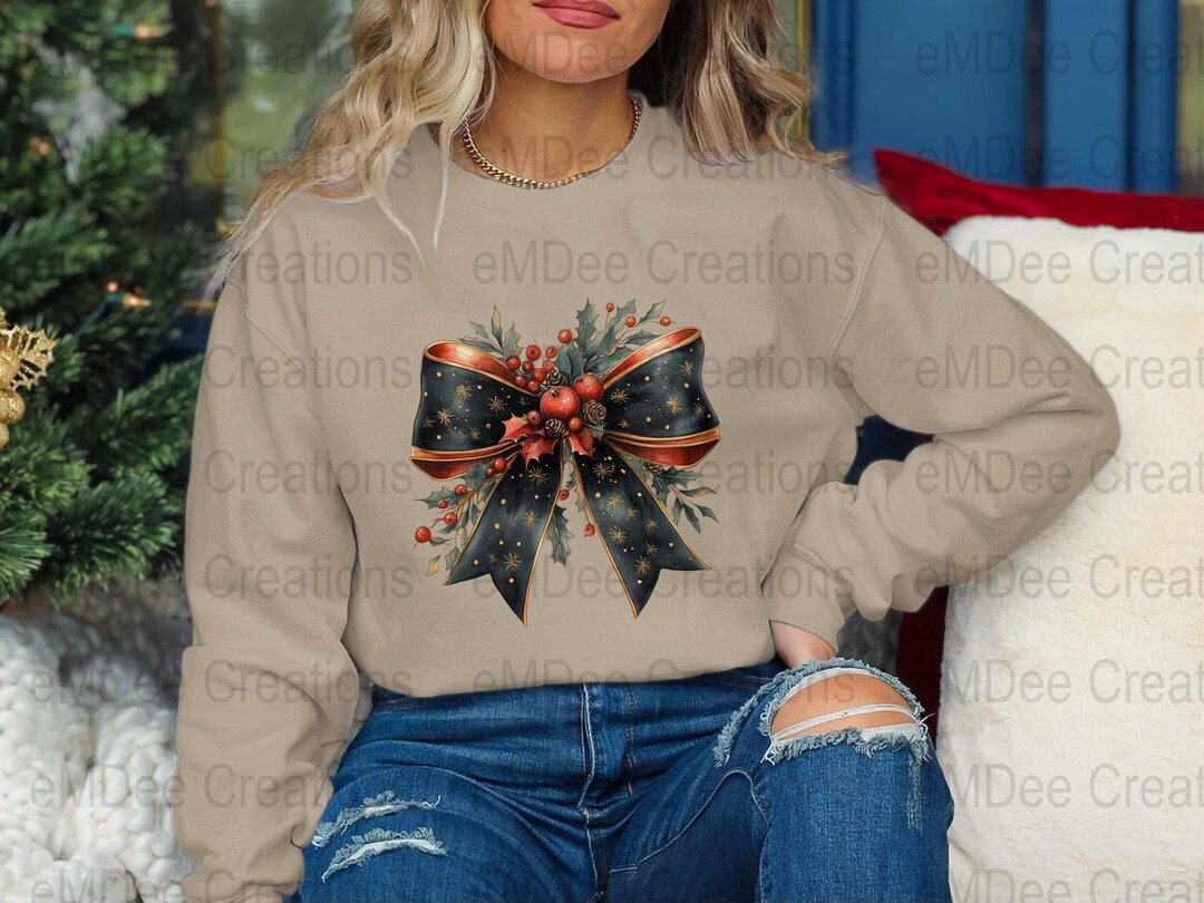 Christmas Bow Clipart, Holiday Ribbon PNG, Festive Decoration, Black ...