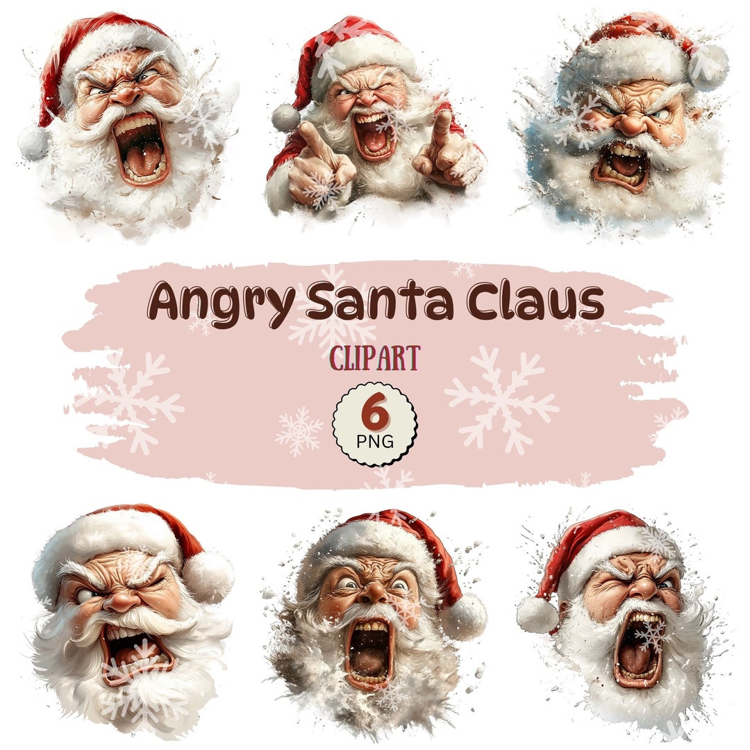 Angry Santa Clipart, 6 PNG, Digital Download, Christmas Graphics for ...