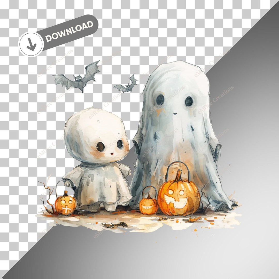 Cute Ghosts Watercolor Clipart, Spooky Ghoul Art, Trick or Treat ...