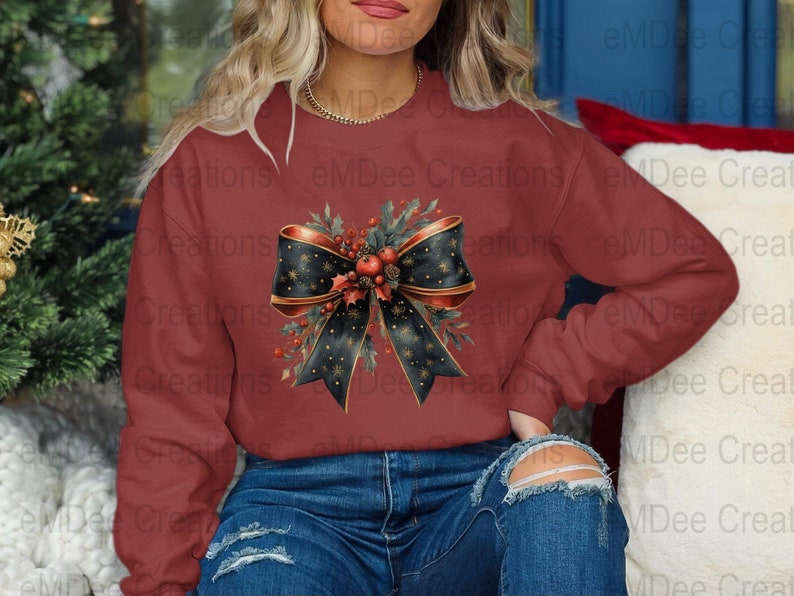 Christmas Bow Clipart, Holiday Ribbon PNG, Festive Decoration, Black ...