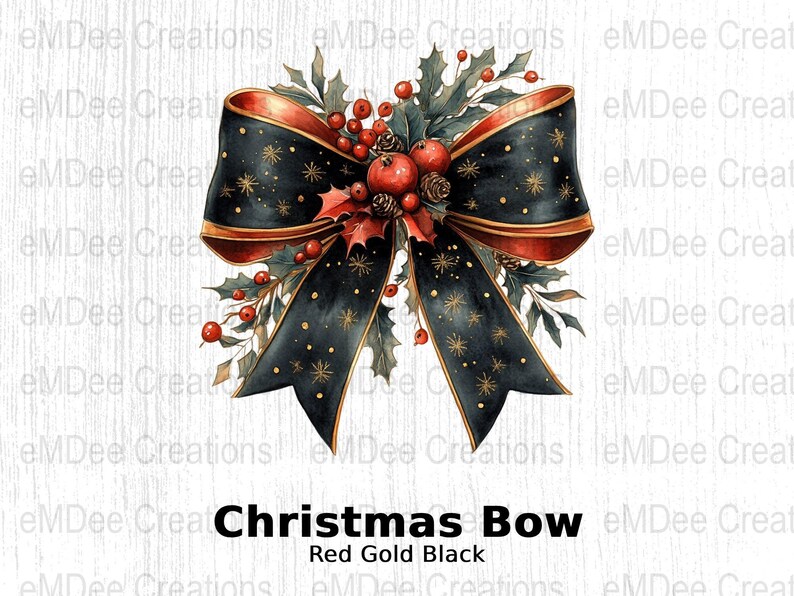 Christmas Bow Clipart, Holiday Ribbon PNG, Festive Decoration, Black ...