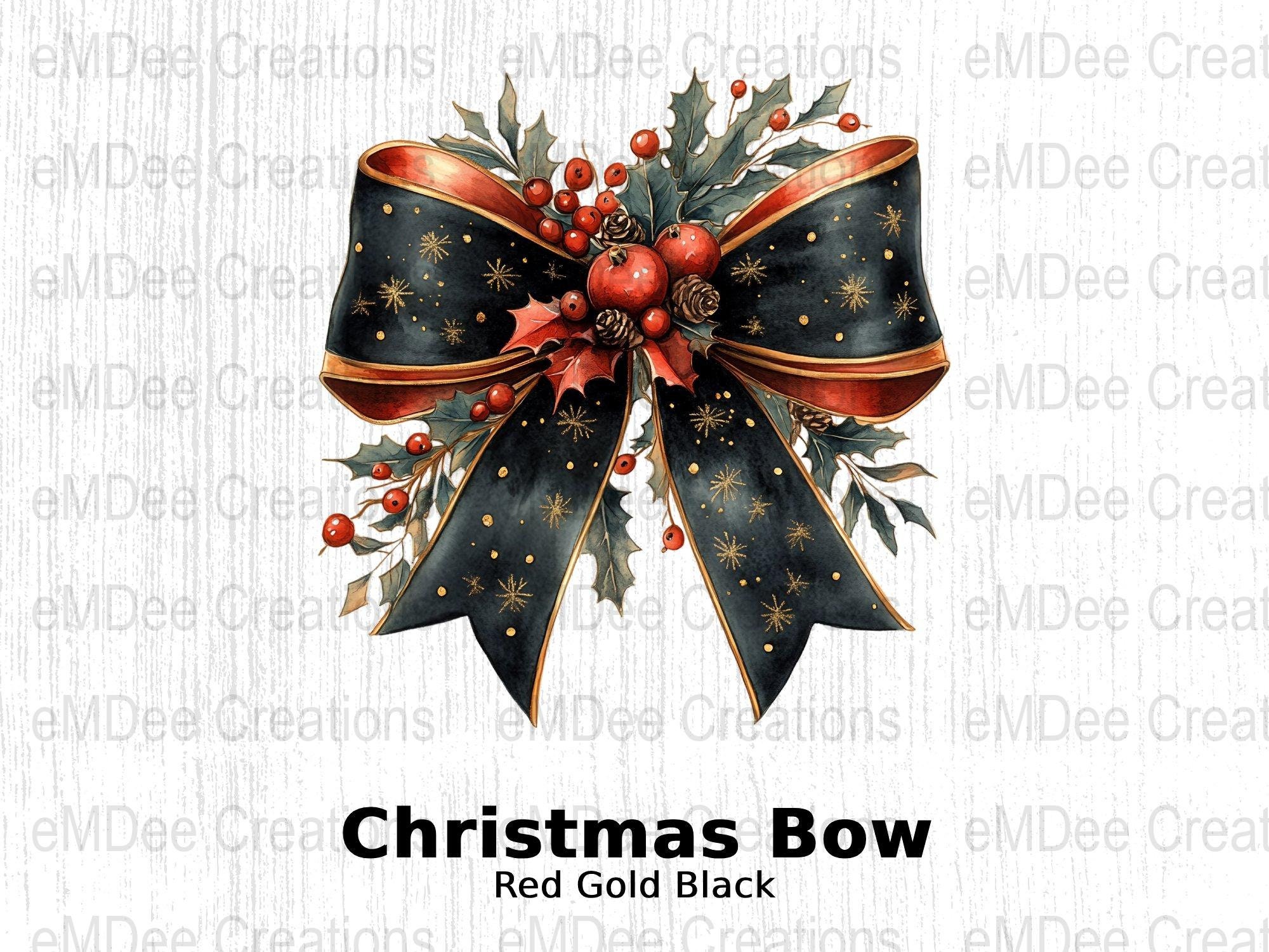 Christmas Bow Clipart, Holiday Ribbon PNG, Festive Decoration, Black ...