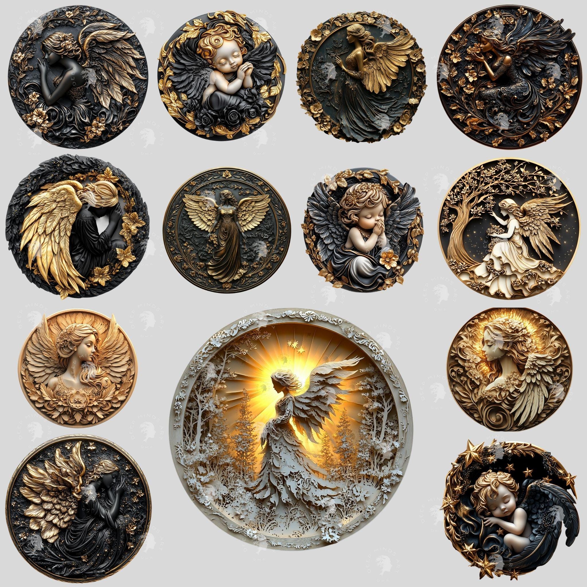 77 Angel Clipart Round Designs, Celestial Printables, PNG Graphics for ...