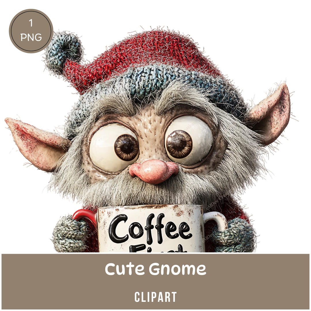 Cute Gnome With Coffee Mug Clipart, 1 PNG, for Funny Christmas Gifts ...