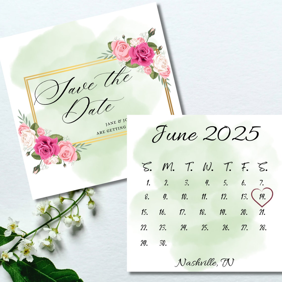 Elegant June Summer Wedding Save the Date With 2025 Calendar - Etsy