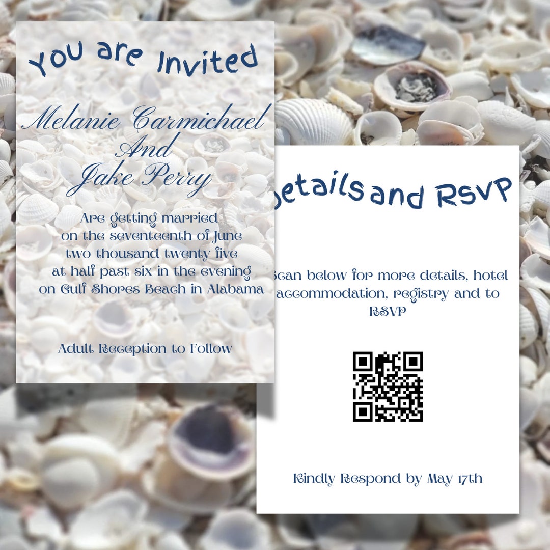 Coastal Chic Seashell Wedding Invitation With QR Code - Beachy Nautical ...