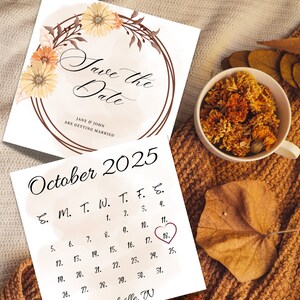 Elegant Autumn October Wedding Save the Date Invitation With 2025 Fall ...