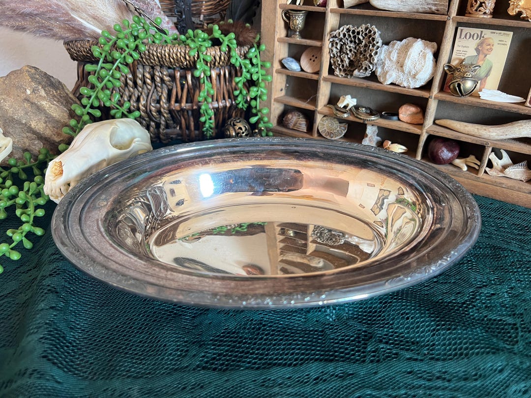 Large Vintage Silver Bowl With Rose Border / Serving Tray Tarnish ...