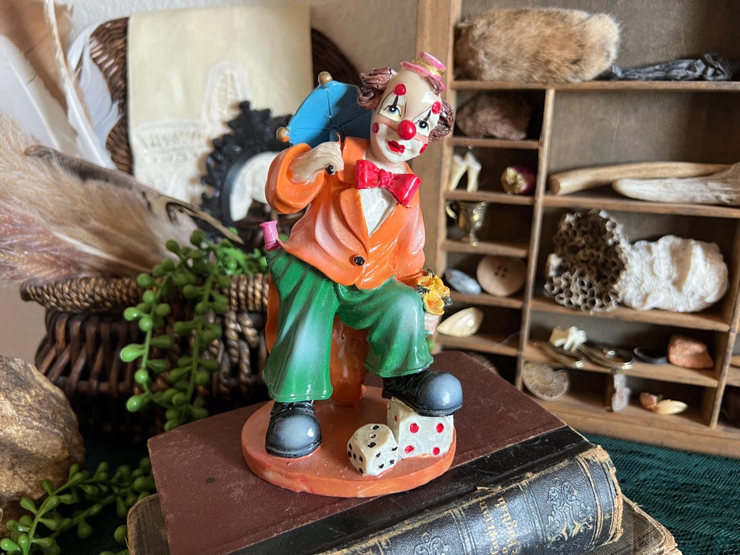 Vintage Clown Figurine With Umbrella Dice and Flowers - Etsy
