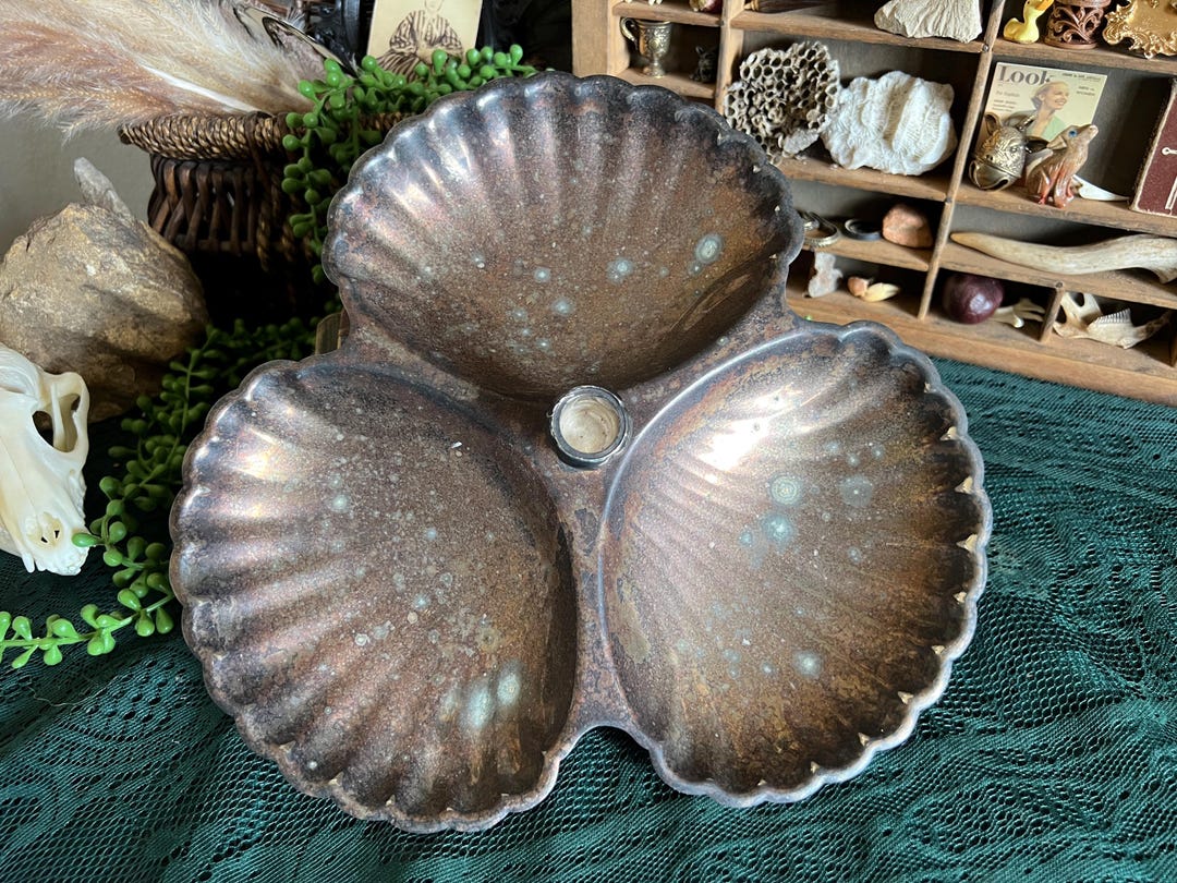Vintage Silver Plate Triple Clamshell Trinket or Serving Dish With ...
