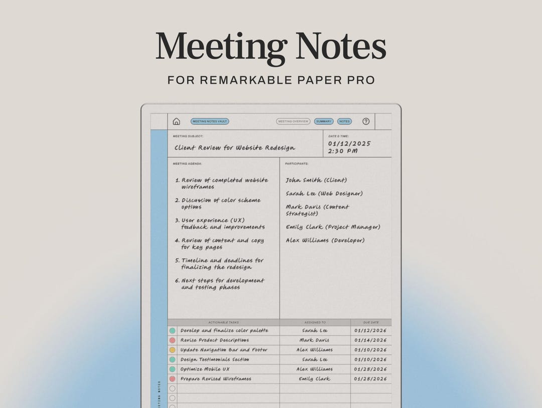 Meeting Notes for Remarkable Paper Pro | Hyperlinked Meeting Minutes ...