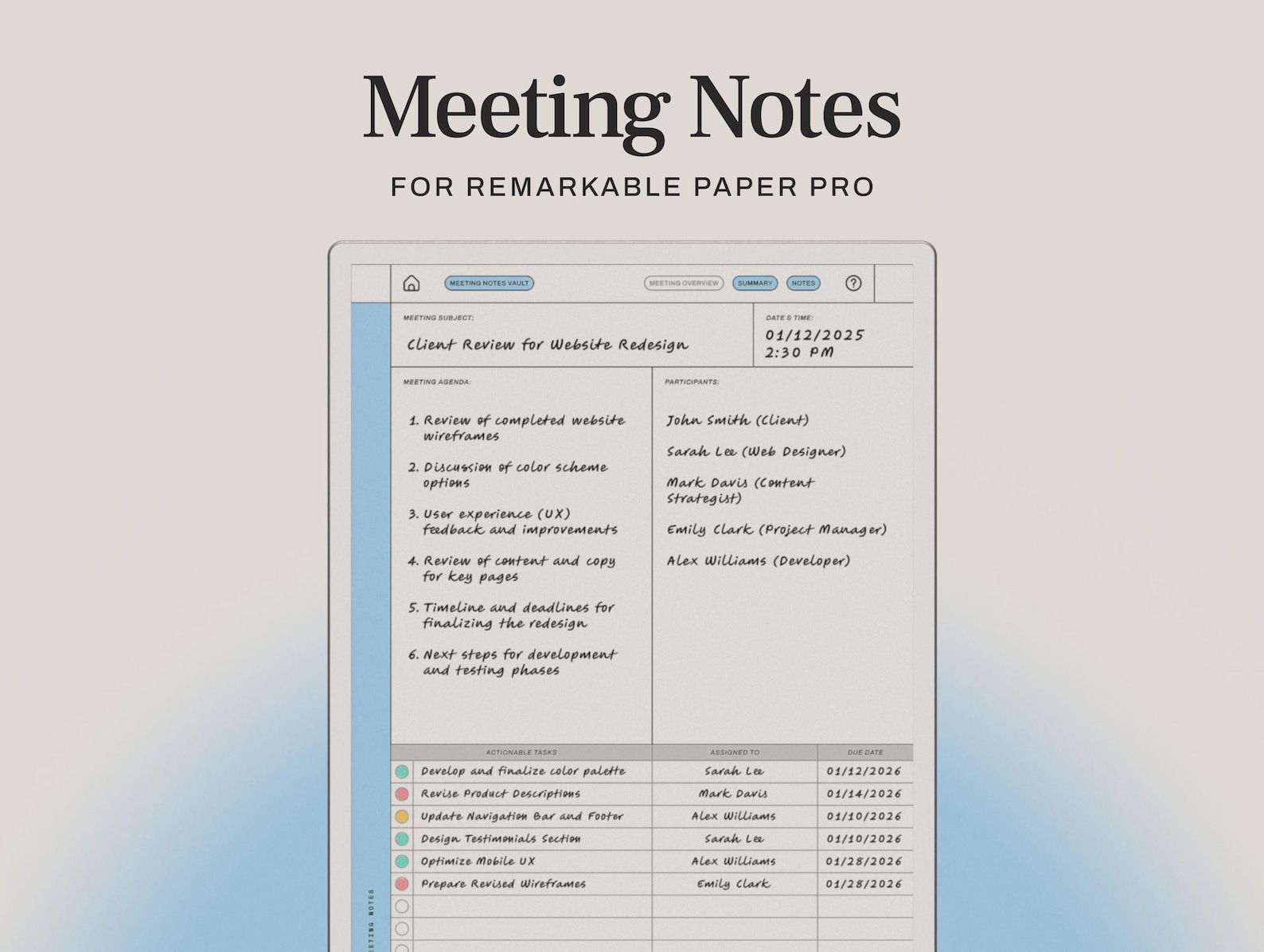 Meeting Notes for Remarkable Paper Pro | Hyperlinked Meeting Minutes ...