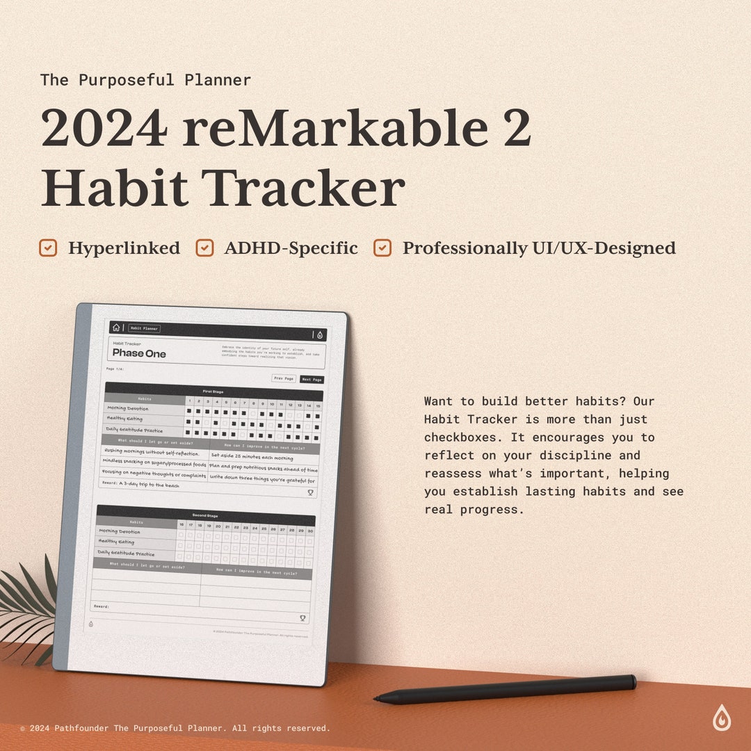 Remarkable 2 Planner 2024, Habit Tracker, Life Tracker, ADHD Digital ...