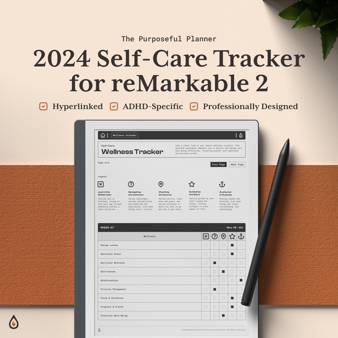 2024 Self Care Tracker for Remarkable 2, Mood Tracker, Mood Journal ...
