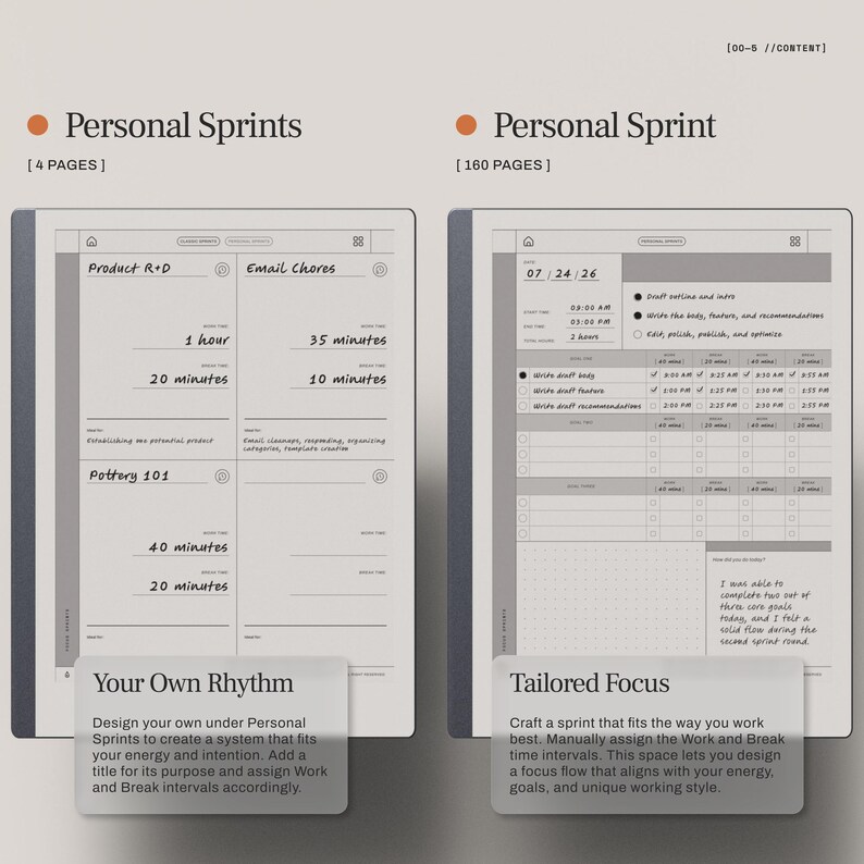Focus Sprint Tool for Remarkable 2 | Pomodoro Planner Template and ...