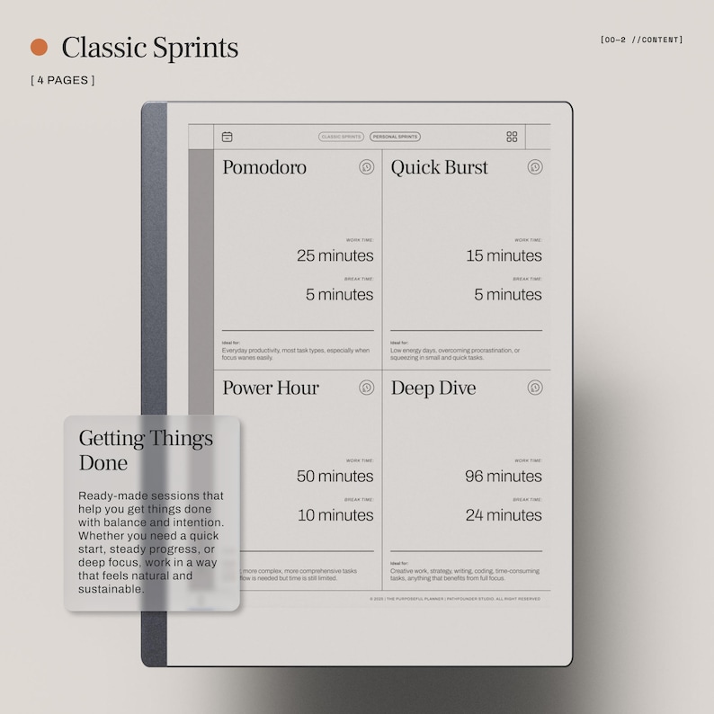 Focus Sprint Tool for Remarkable 2 | Pomodoro Planner Template and ...
