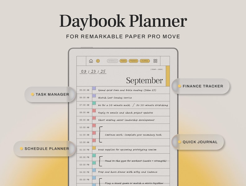 Daybook Planner for Remarkable Paper Pro Move | Hyperlinked Daily ...