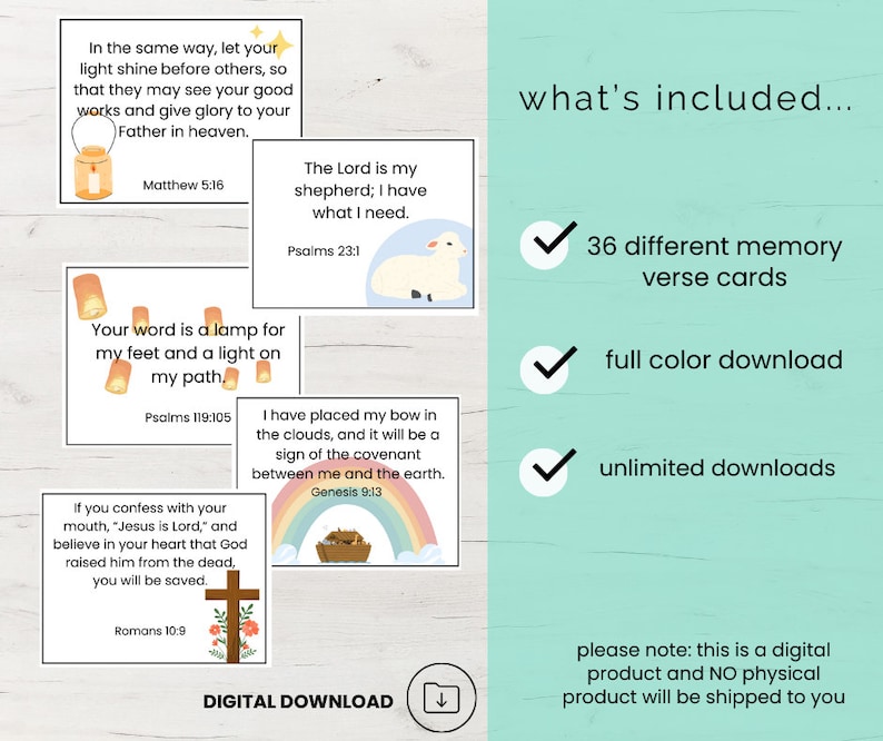 Printable Memory Verse Cards for Kids - Etsy
