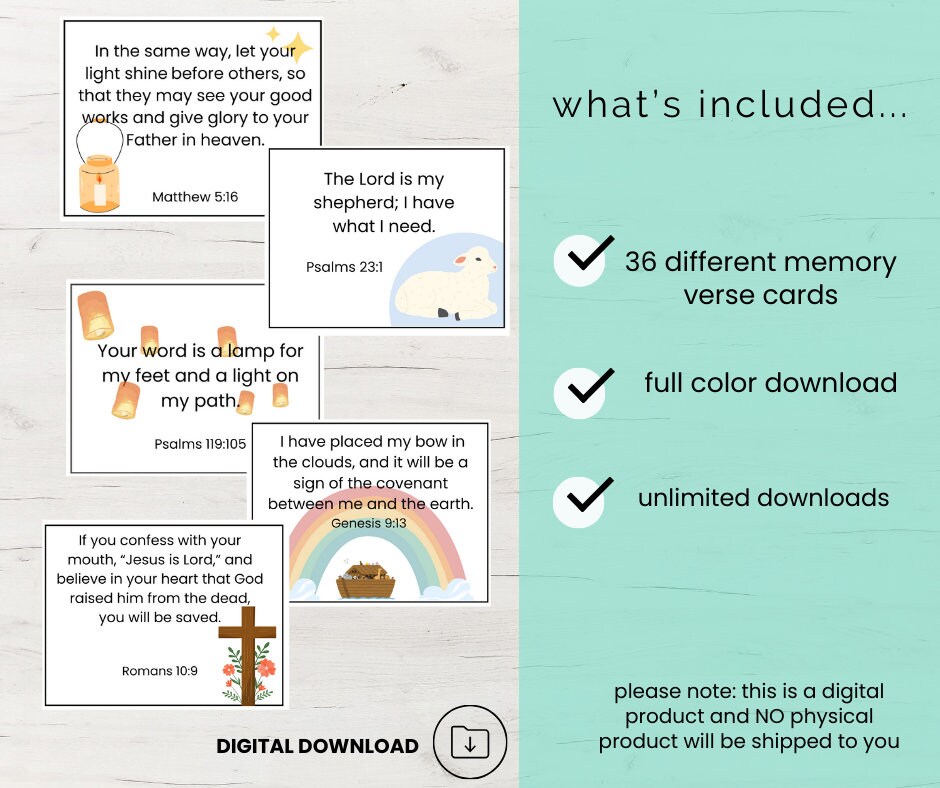 Printable Memory Verse Cards for Kids - Etsy