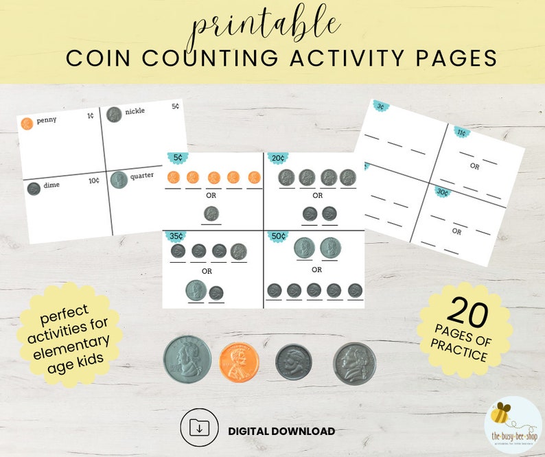 Printable Coin Counting Activity - Etsy