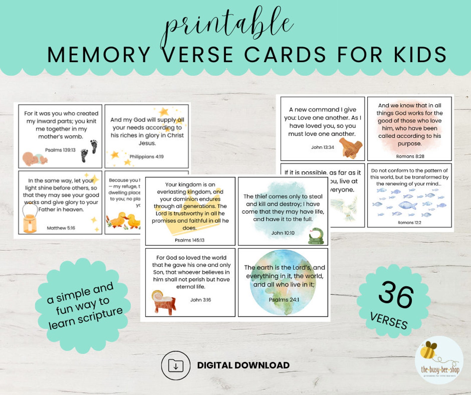 Printable Memory Verse Cards for Kids - Etsy