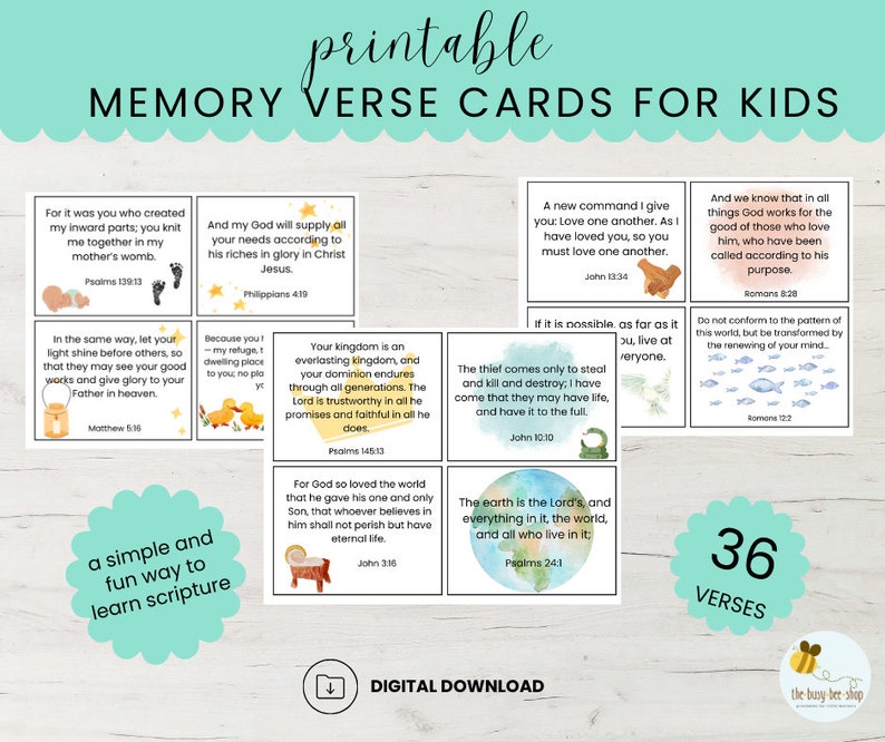 Printable Memory Verse Cards for Kids - Etsy