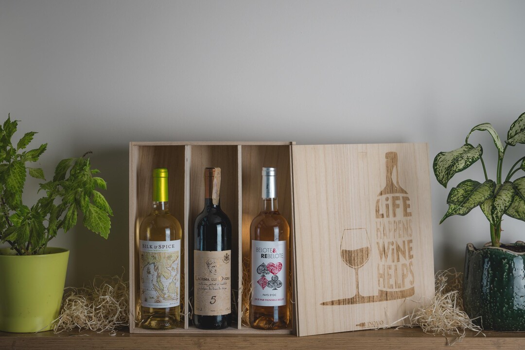 Personalized Wooden Wine Box for 3 Bottles of Wine, Wine Gift Box ...