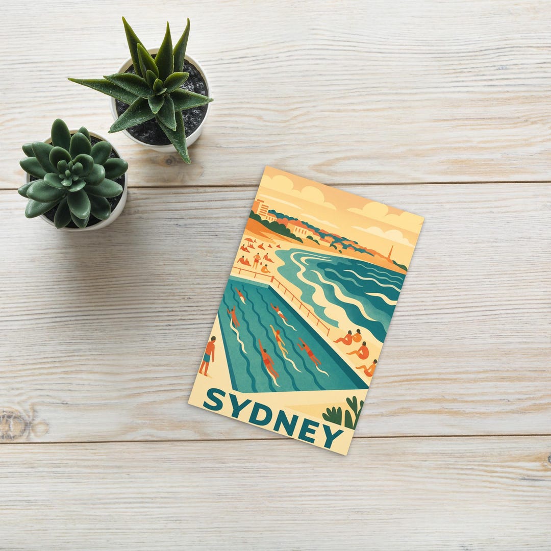 Sydney Vintage Postcard, Art Print, Travel Postcard, Bondi Beach ...