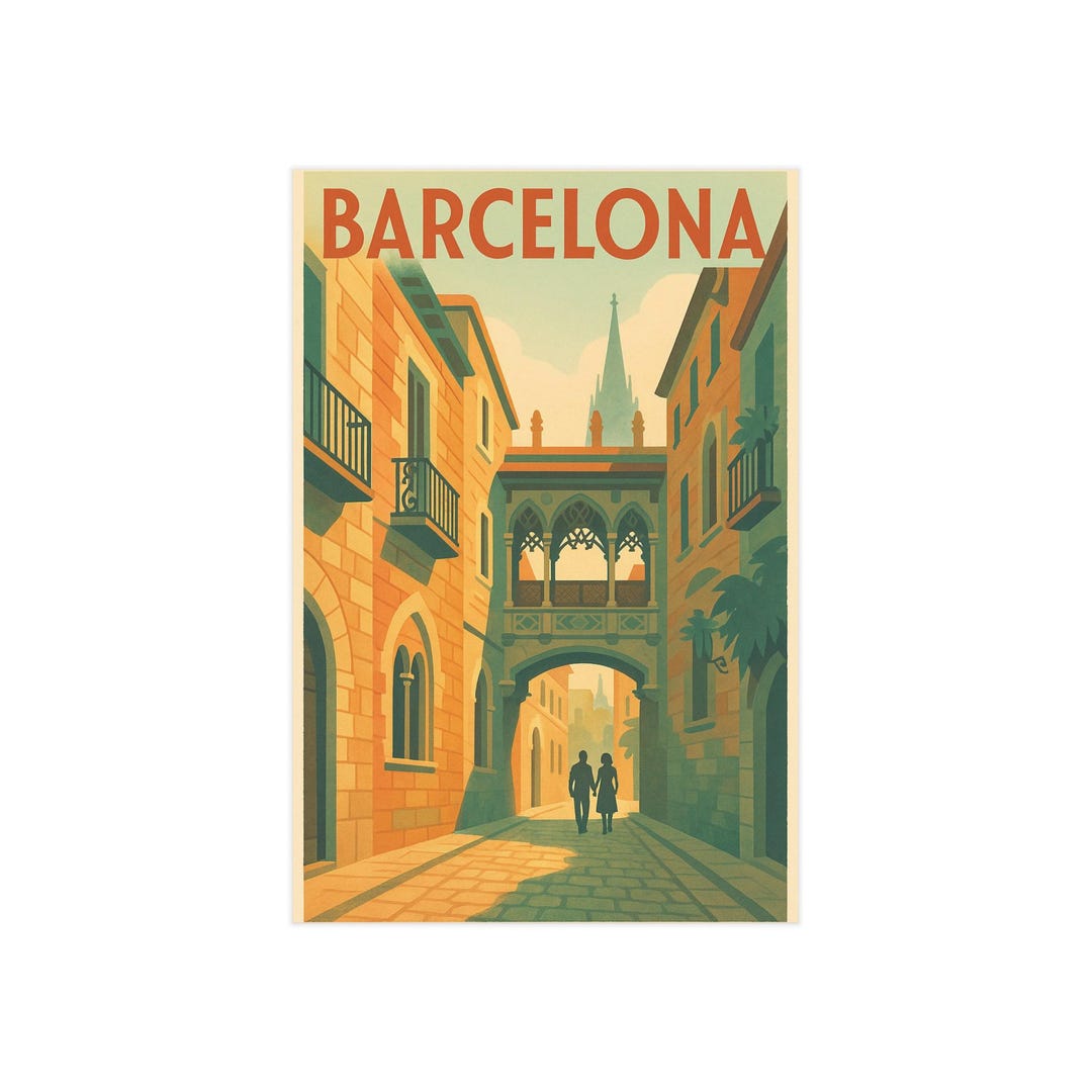 Barcelona Vintage Postcard, Art Print, Travel Postcard, Barcelona ...