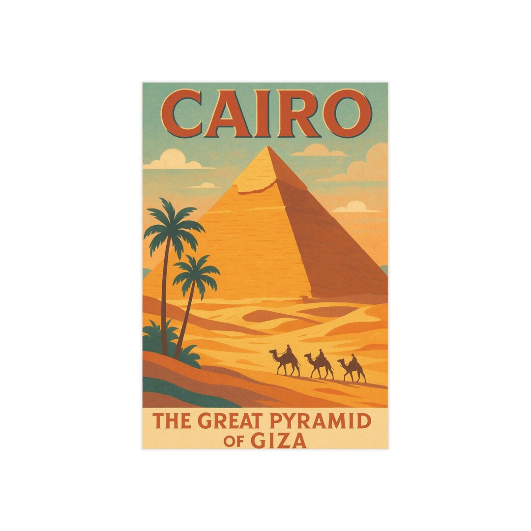 Cairo Vintage Postcard, Art Print, Travel Postcard, Pyramid of Giza ...