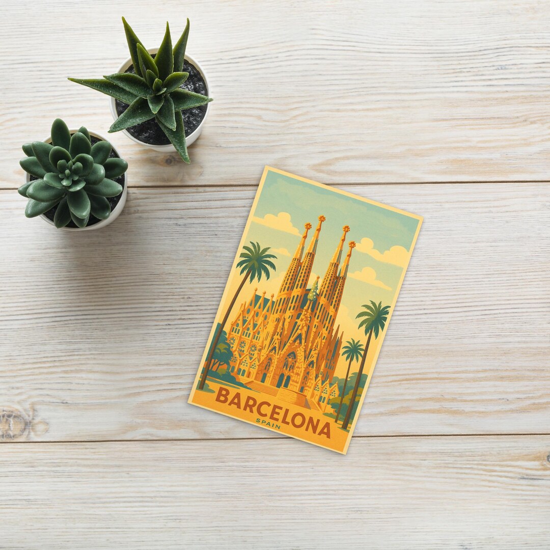 Barcelona Vintage Postcard, Art Print, Travel Postcard, Sagrada Familia ...