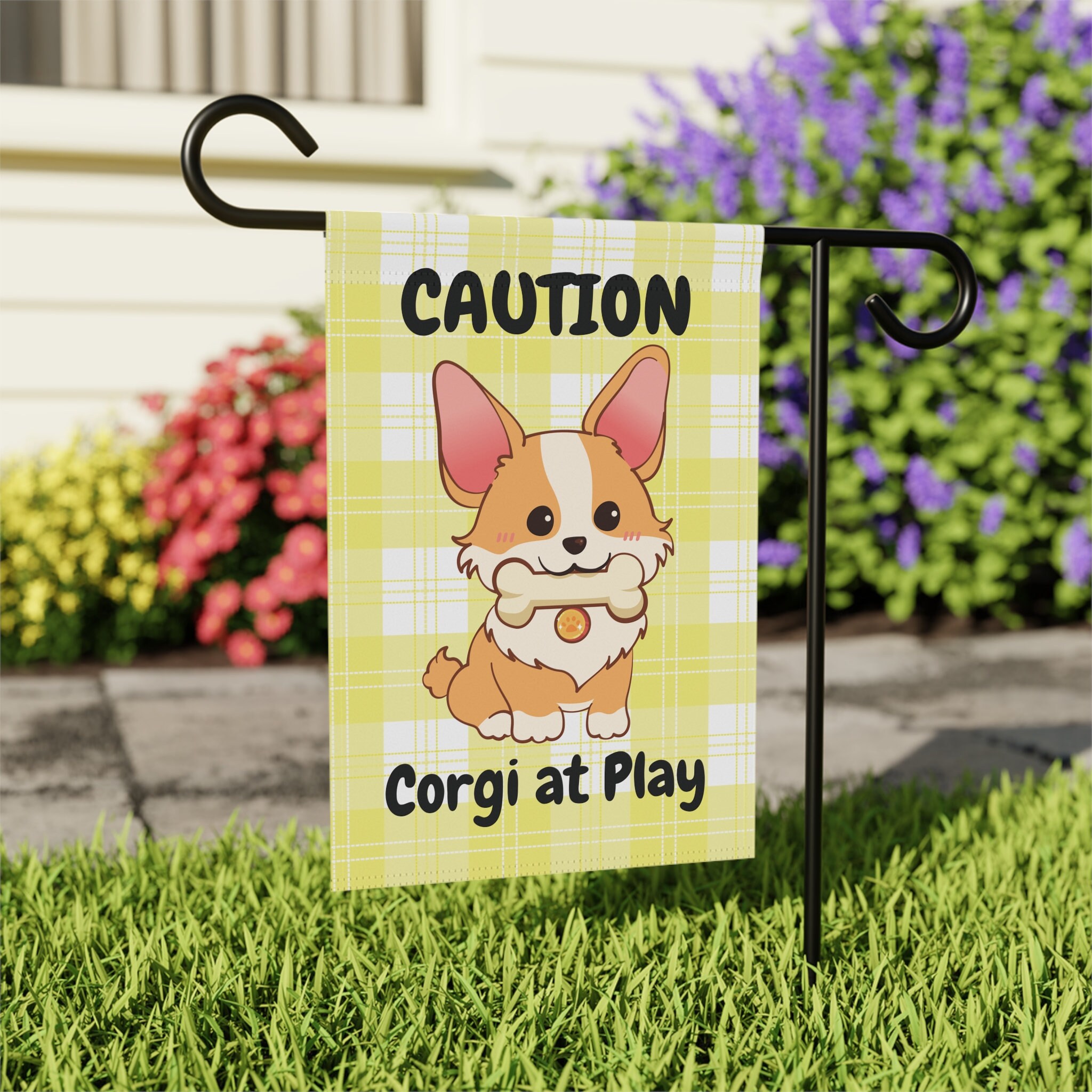 Corgi at Play Garden Flag, Corgi Garden Flag, Double Sided Flag, Corgi ...