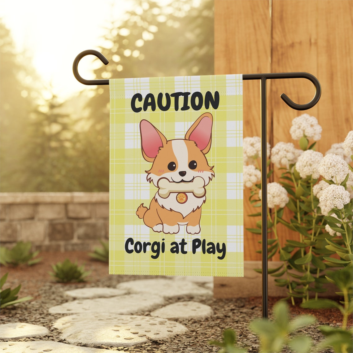 Corgi at Play Garden Flag, Corgi Garden Flag, Double Sided Flag, Corgi ...