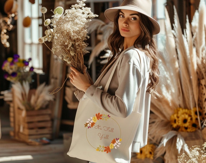It's Fall Y'all Tote Bag, Fall Pumpkin Bag, Canvas Tote Bag, Fall Bag ...