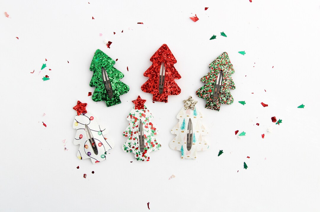 Christmas Tree Hair Snap Clips, Glitter Hair Clips, Glitter Christmas ...