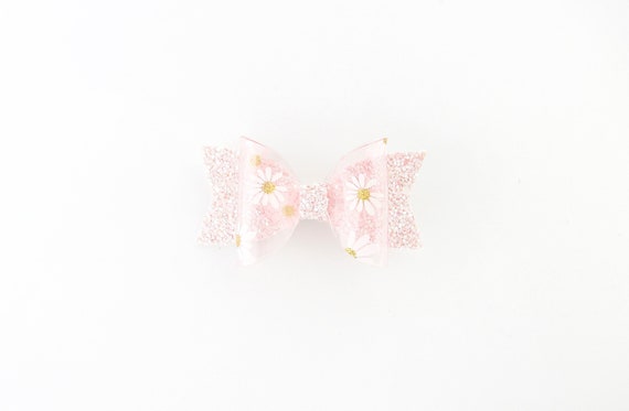 Pink Daisy Hair Bows Pink Glitter Bows Pink Daisy Bow Nylon | Etsy