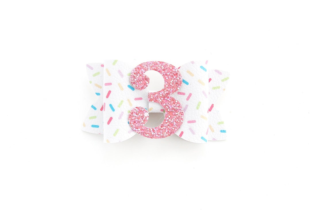 White Leather Birthday Baby Hair Bow, Birthday Hair Bow, Big Birthday ...