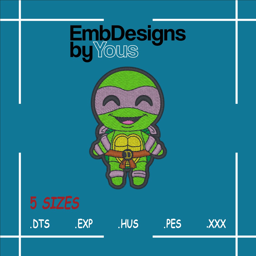 Cute Purple Turtle in Ninja Custome Embroidery Design, Cute Cartoon ...