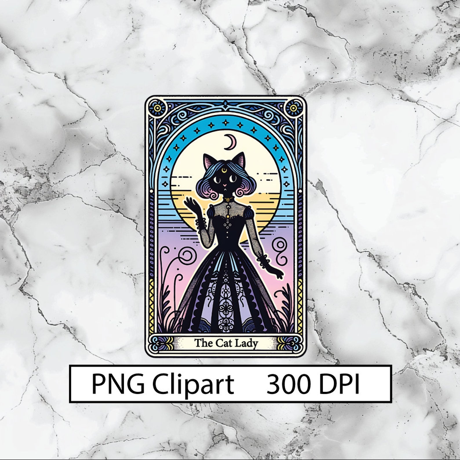 The Cat Lady Tarot Card PNG Crazy Cat Sublimation Design Black Cat Cool ...