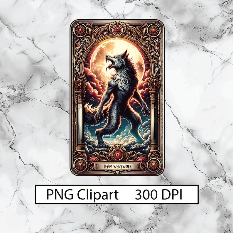 Team Werewolf Tarot Card PNG Werewolves Sublimation Design Gothic Tarot ...